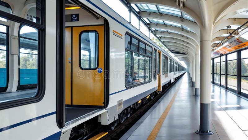 Side View of a Double-decker Commuter Train with Passenger Windows and ...