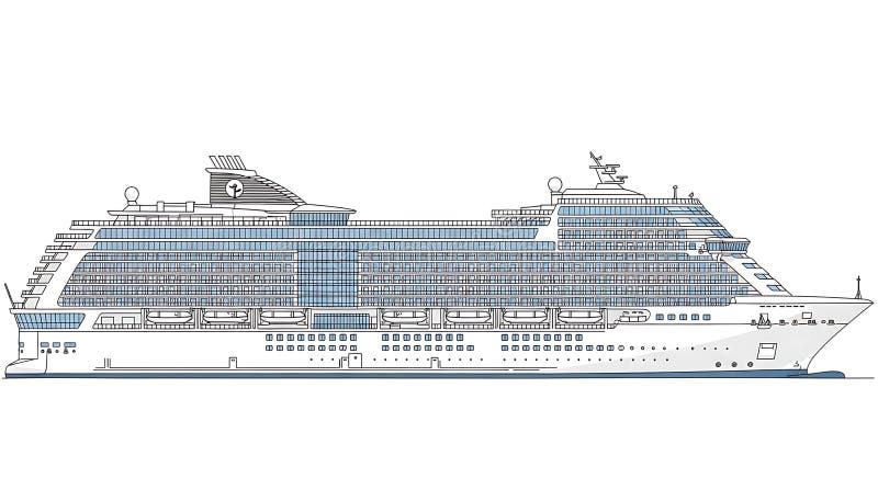 Side View Drawing of an Elegant, Modern Cruise Ship on White Stock ...