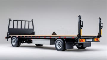 Side View of a Drop-frame Flatbed Trailer with Recessed Deck and Safety ...