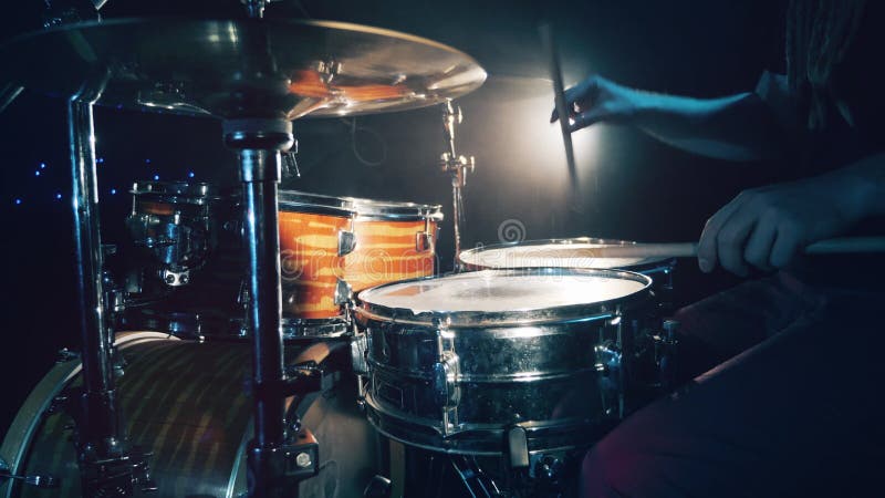 Drum Set is Being Shown in a Side View while Being Played Stock Footage ...