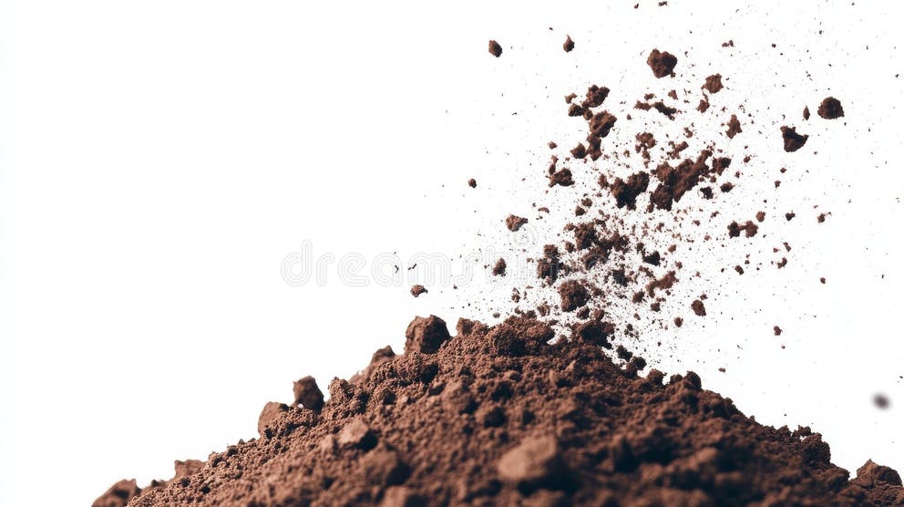 A Side View of Dry Soil Exploding, Set Against a Plain White Backdrop ...
