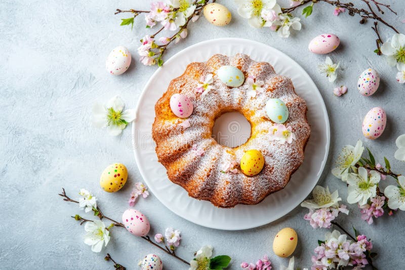A Side View of an Easter Bundt Cake, Decorated with Colorful Chocolate ...