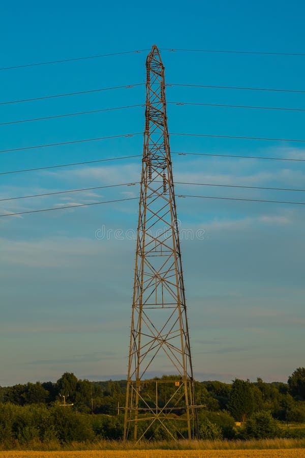 Side View of Electricity Pylon Stock Photo - Image of voltage, current ...