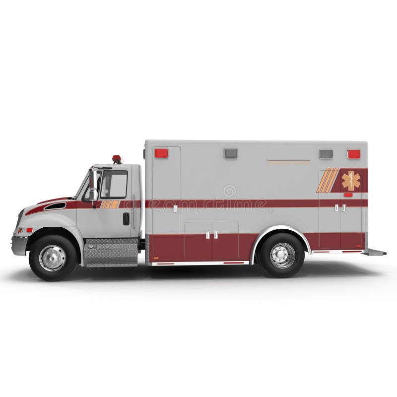 Side View Emergency Ambulance Car Isolated on White. 3D Illustration ...