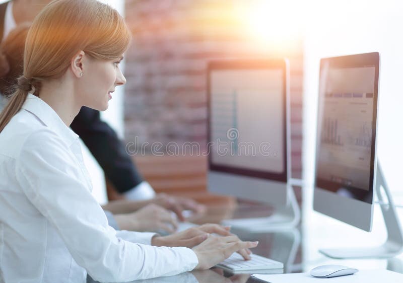 Employees Working Personal Computers Financial Data Stock Photos - Free ...