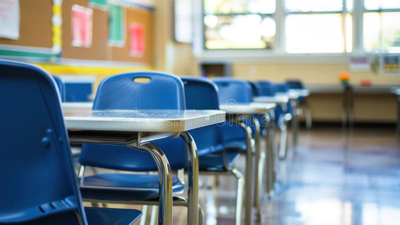 Side View of an Empty Classroom with Focus on the Teacher S Stock ...
