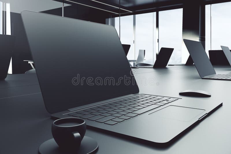 Side View Of Empty Laptop On Desktop Picture. Image: 113932052