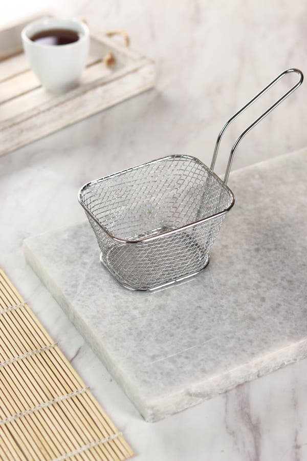 Wide Side View of Empty Stainless Steel Wire Chip Serving Basket ...