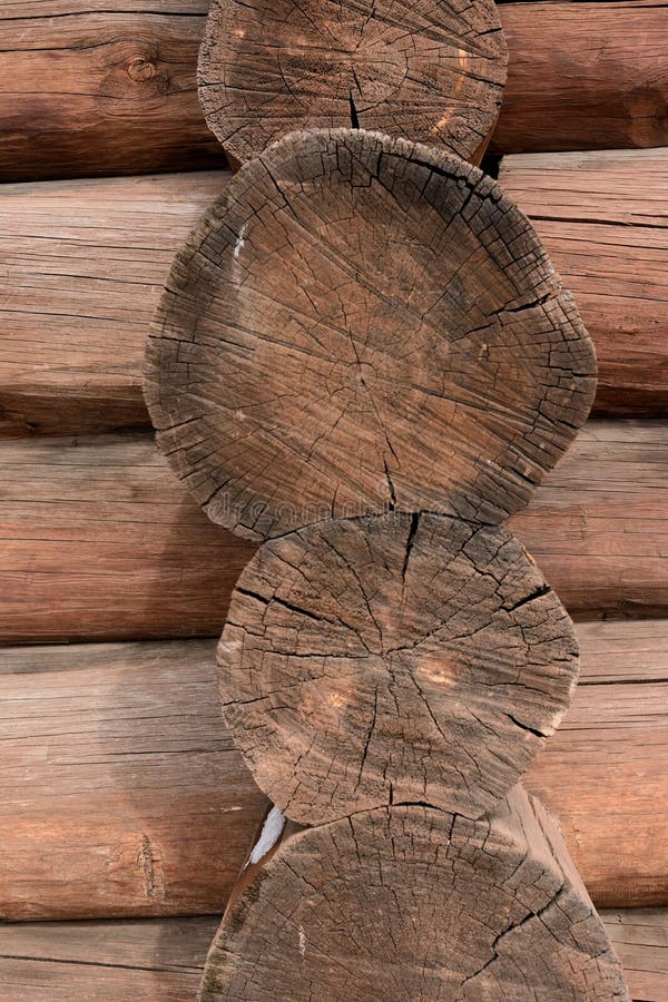 Side View of the End of a Wooden Building Assembled from Tree Trunks ...