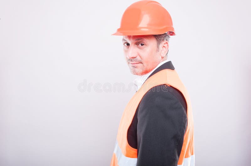 Side View of Engineer Wearing Hardhat and Reflective Vest Stock Image ...