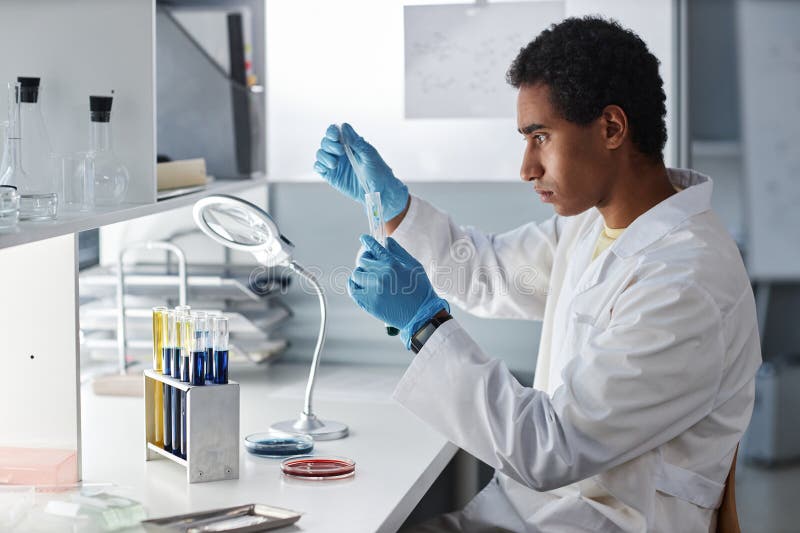 Side View Ethnic Young Scientist Doing Tests in Modern Laboratory Stock ...