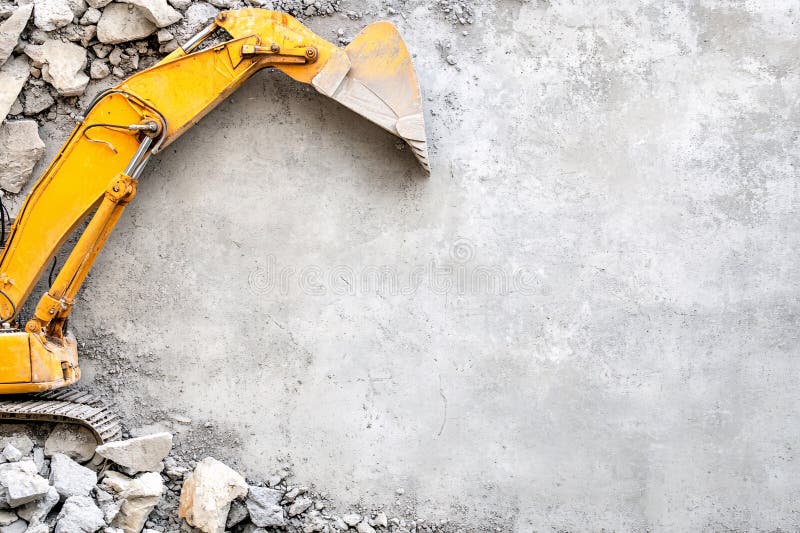 A Side View of an Excavator with Its Bucket on the Left Foreground ...