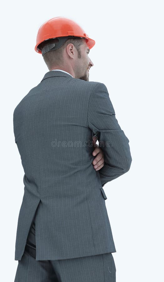 Side View.experienced Engineer Looks at the Blank Screen. Stock Photo ...