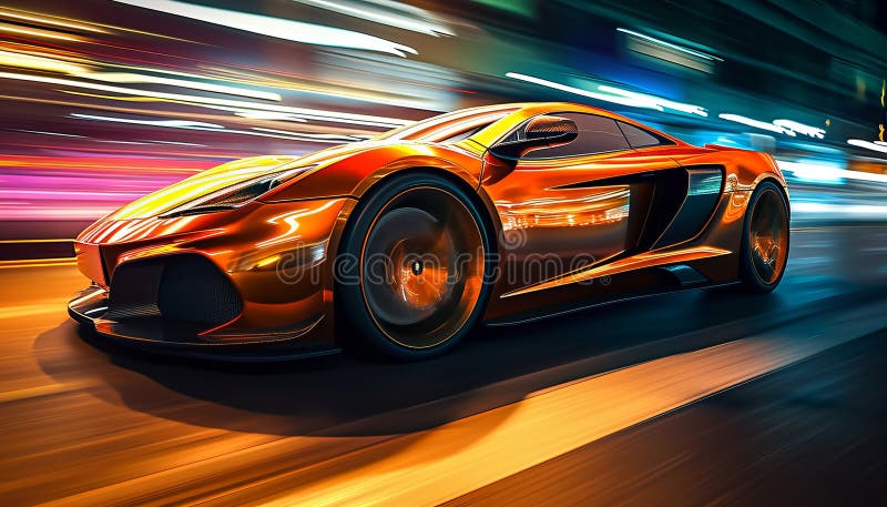 Side View of a Fast Driving Sport Car, Blurred Motion Background Stock ...