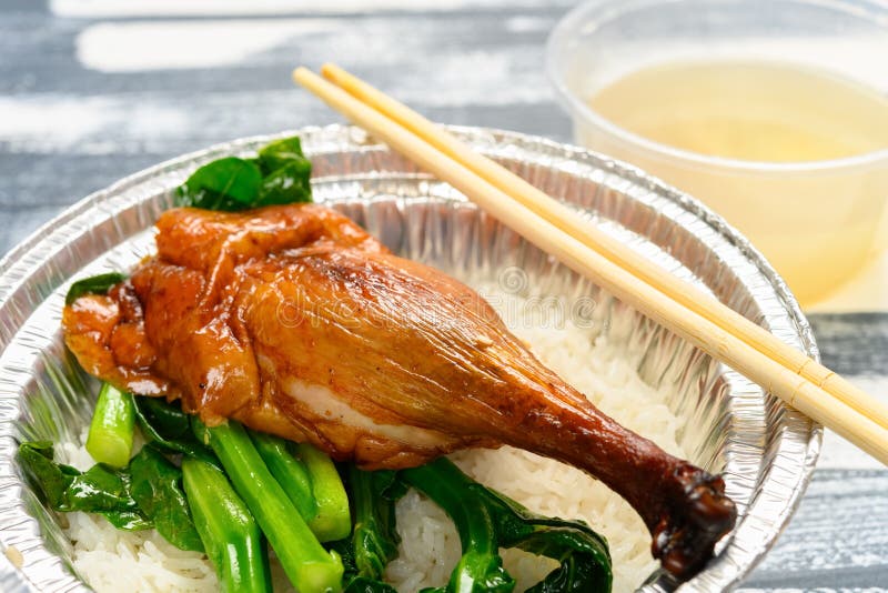 Fast Food Roasted Duck Thigh with Cabbage and Rice Horizontal ...