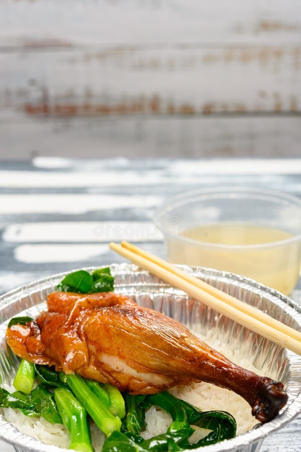 Fast Food Roasted Duck Thigh with Cabbage and Rice Vertical Composition ...