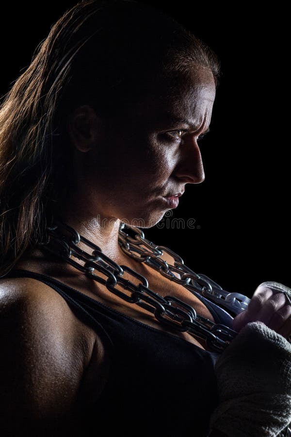 Side View of Female Angry Athlete Holding Chain Stock Image - Image of ...