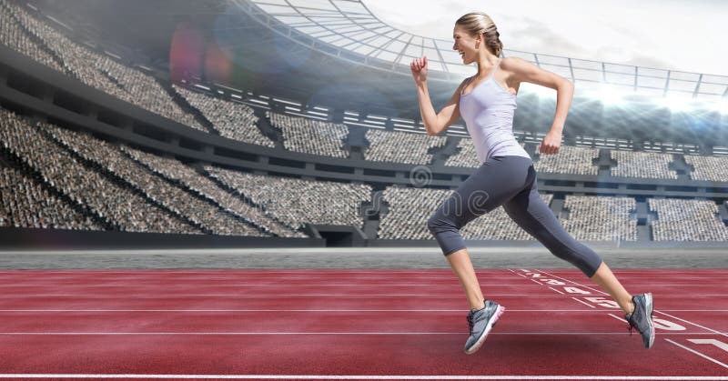 Side View of Female Athlete Running on Racing Track Stock Illustration ...