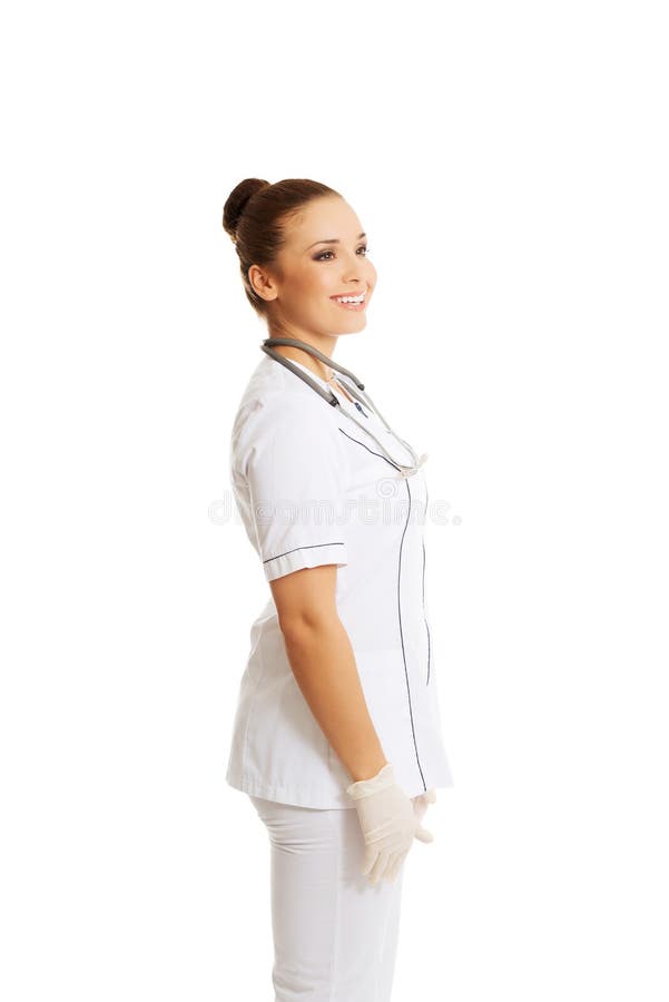 Side View Female Doctor Laughing Stock Photo - Image of medical ...