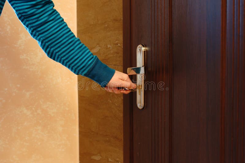 Side View Female Hand Key To Insert in Door Lock Stock Image - Image of ...