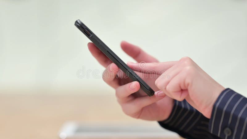 Side View of Female Hand Using Smartphone, Typing Message Stock Image ...