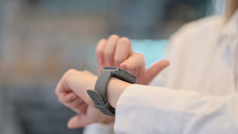 Side View of Female Hands Using Smartwatch Stock Photo - Image of ...