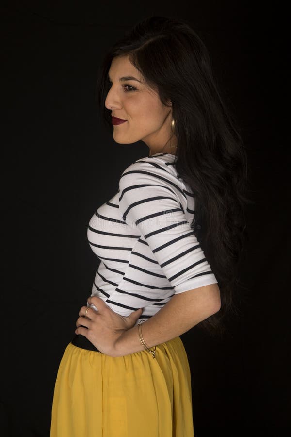 Side View Female Model Lip Tight Smile Thinking Stock Photo - Image of ...