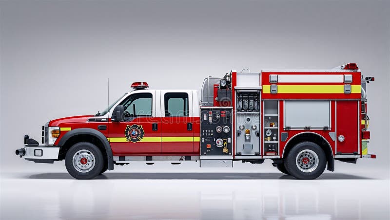 Side View of a Fire Truck with No Text or Logos, Equipment Panels ...