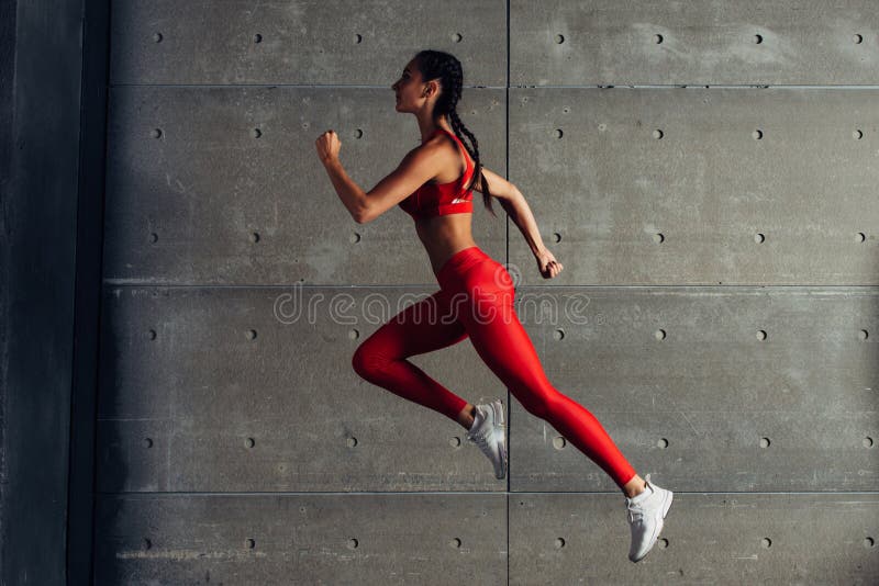 Side View Fit Woman Doing Cardio Training. Stock Photo - Image of ... Side View Fit Woman Doing Cardio Training. Stock Photo - Image of ...