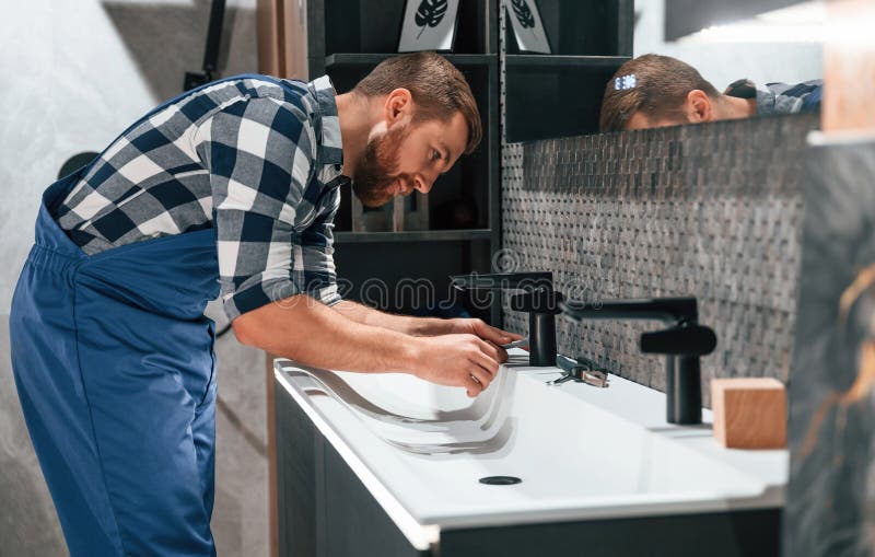 Side View. Fixing Water Tap Stock Photo - Image of siphon, repairman ...