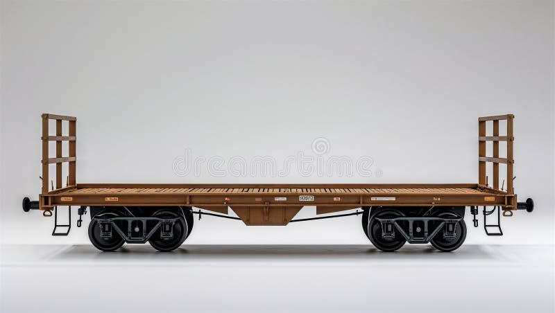 Side View of a Flatbed Railcar with Open Platform and Wheel Structure ...