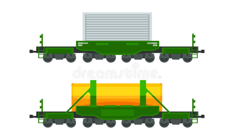 Side View of Freight Train Wagons Set, Railway Transport Flat Vector ...
