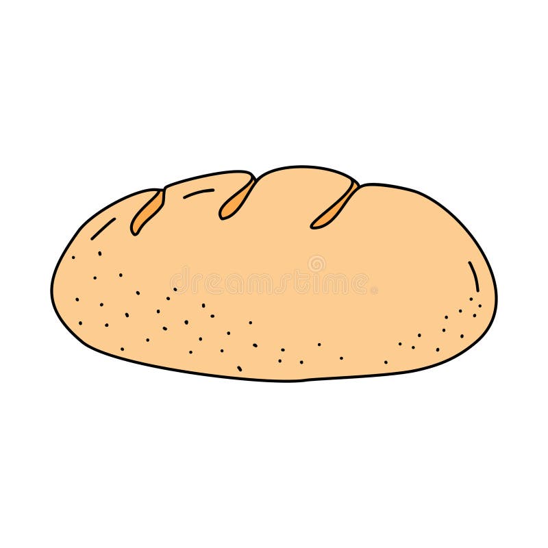 Side View of Fresh Baked Bread Loaf with Texture, Doodle Style Vector ...