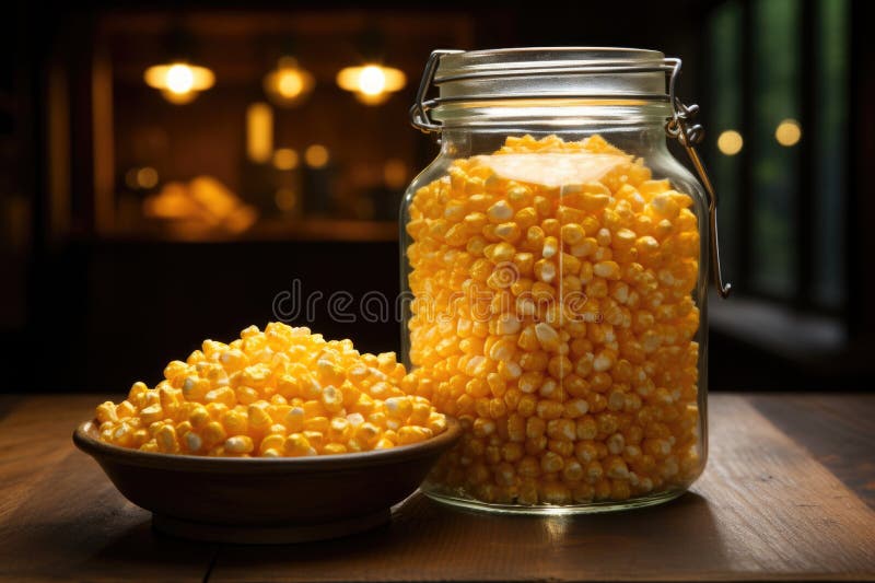 Side View of Fresh Corn Grains in a Glass Jar with Fresh Grains and ...