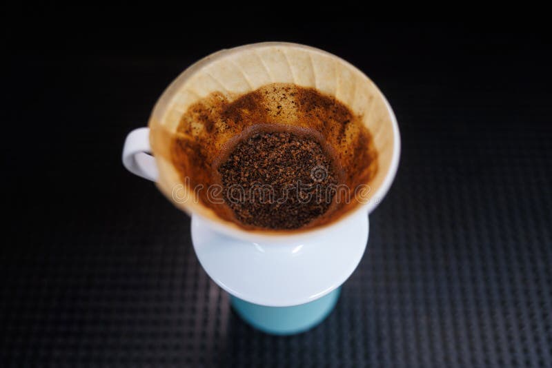 View of Freshly Brewed V60 Pour Over Coffee Grounds in Filter Stock ...