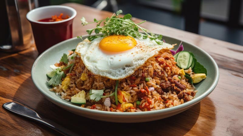 Side View of Fried Rice on a Plate with Fried Egg by AI Stock ...