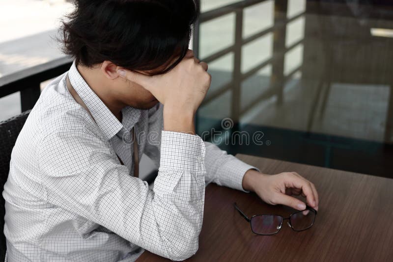 Side View of Frustrated Stressed Asian Business Man in Depression Stock ...