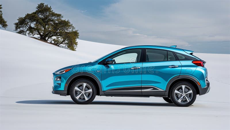 Side View of a Fuel-efficient Compact Hybrid Car with Closed Grille and ...