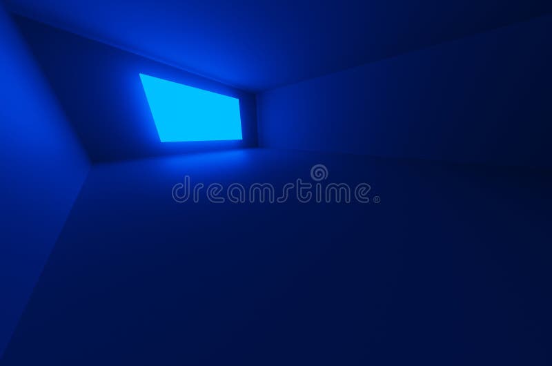 Side View Full Frame of Empty Room with Blue Neon Display. Stock ...