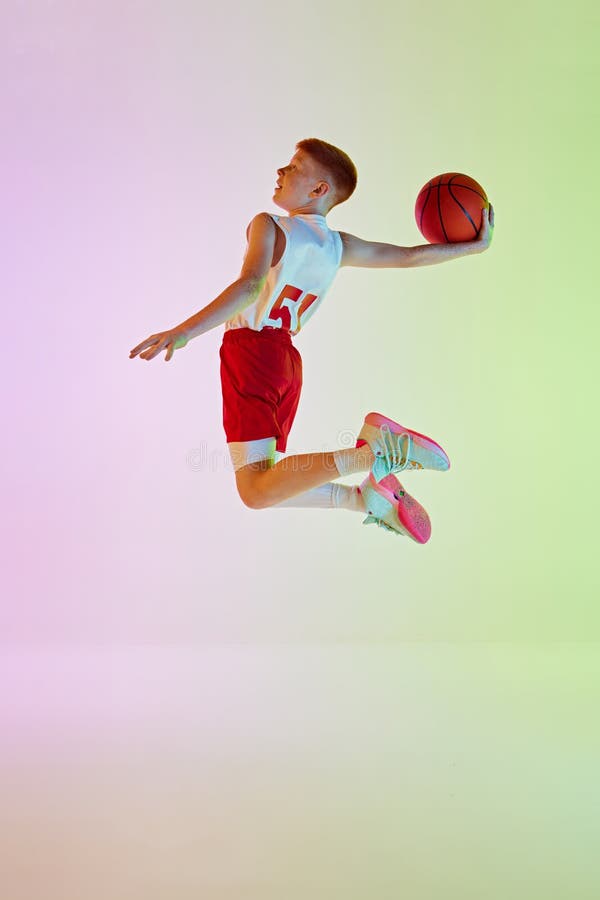 Motivated Teen Boy, Basketball Player in Dynamic Pose with Ball ...