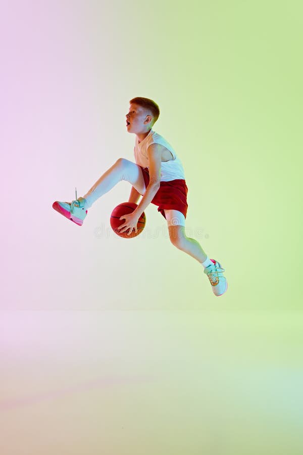 Motivated Teen Boy, Basketball Player in Dynamic Pose with Ball ...
