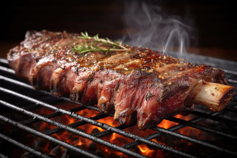 Side View of a Full Rack of Ribs with Smoke Stock Photo - Image of ...