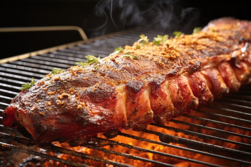 Side View of a Full Rack of Ribs with Smoke Stock Image - Image of ...
