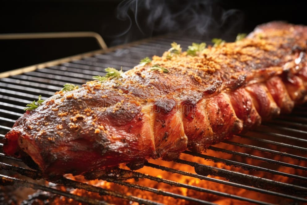 Side View of a Full Rack of Ribs with Smoke Stock Image - Image of ...