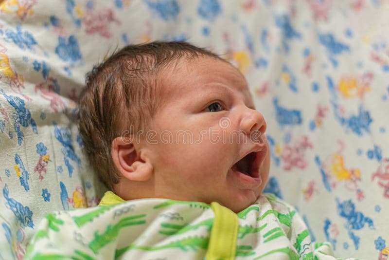 Side View of Funny Baby Head on Sheets Stock Image - Image of adorable ...
