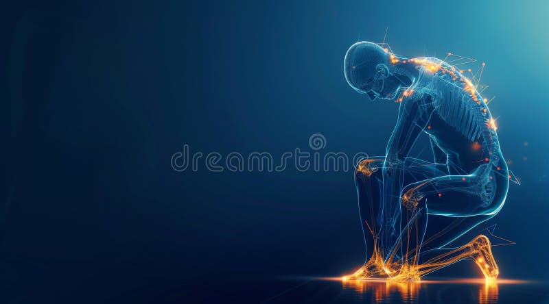 Futuristic Digital Human Body in Profile with Glowing Neural Network ...