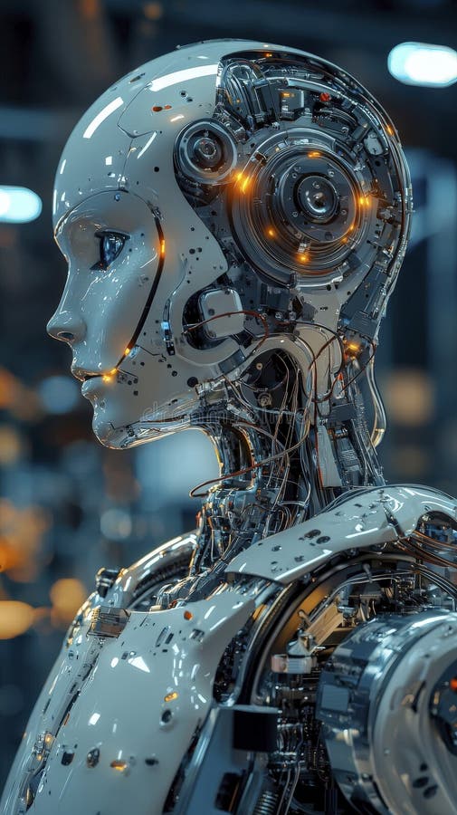 Side View of Futuristic Humanoid Robot with Wires Stock Illustration ...