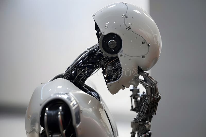 Pensive Futuristic Robot in Thoughtful Pose Stock Illustration ...