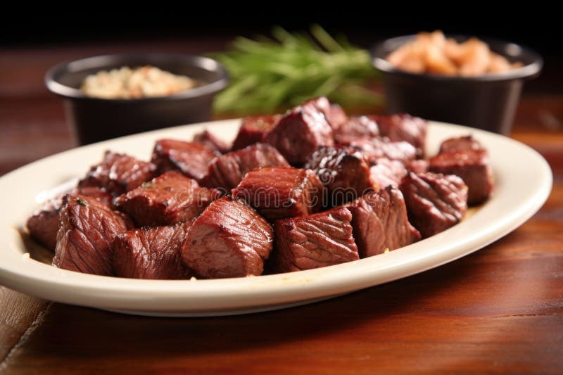 Side View of Garlic Bbq Steak Tips on a Dinner Plate Stock Illustration ...