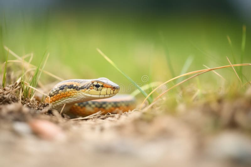 Side View of Garter Snake Entering a Grassy Burrow Stock Image - Image ...